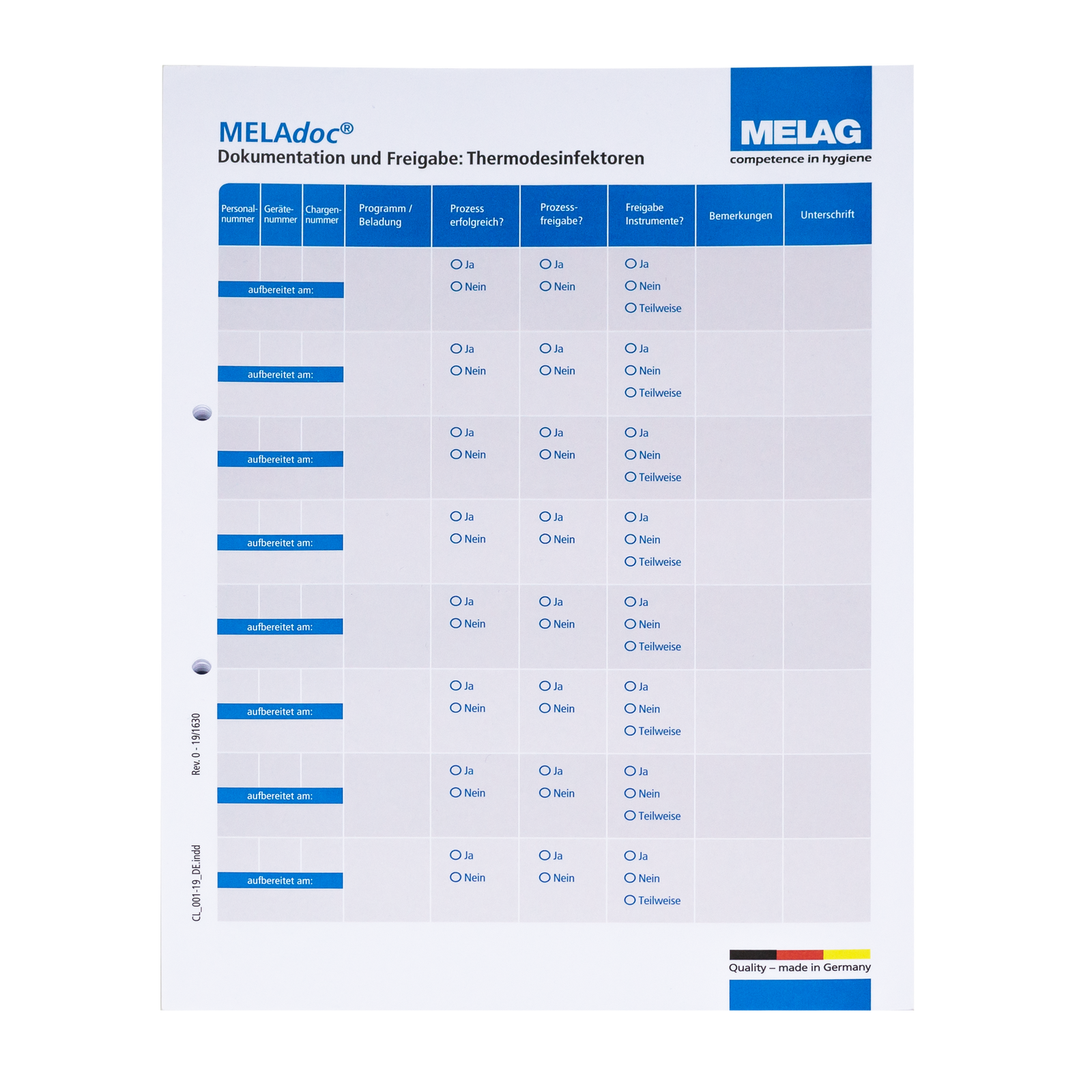 Hojas de documentación de limpieza y desinfección MELAdoc, Melag | Accesorios \ akcesoria MELAG ...